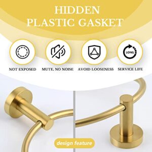 Hand Towel Ring Brushed Gold, APLusee SUS 304 Stainless Steel Round Towel Holder for Contemporary Bathroom Toilet Kitchen Storage, Wall Mounted