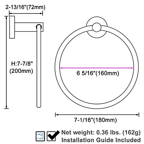 Hand Towel Ring Brushed Gold, APLusee SUS 304 Stainless Steel Round Towel Holder for Contemporary Bathroom Toilet Kitchen Storage, Wall Mounted