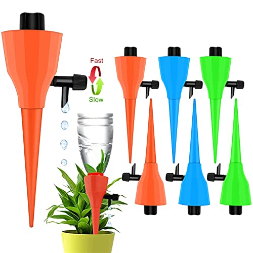 OZMI Plant Self Watering Insert Spikes Device, 6 PCS Automatic Water Control System with Slow Release Valve, Adjustable Water Volume Drip Irrigation Control System for Home and Vacation Plant Watering