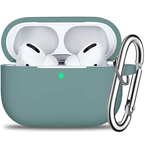 R-fun Cover with Keychain, Full Protective Silicone Skin Accessories for Women Men Girl with Apple 2019 Latest AirPods Pro Case,Front LED Visible-Pine Green