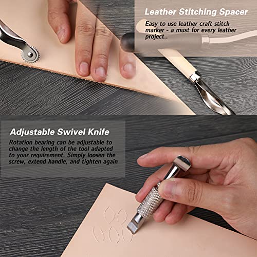 328Pcs Leather Tooling Kit, Leather Kit with Manual, Leather Working Tools and Supplies, Leather Stamp Tools, Stitching Groover and Rivets Kit Suitable for Beginners to Professionals