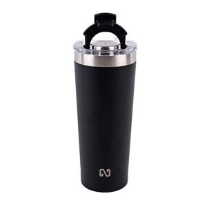 NAYAD Stainless Steel Vacuum Insulated Thermos Tumbler, Automotive Cup Holder Compatible Travel Coffee Mug Water Bottle with Straw and Lid for Iced Cold/Hot, 22 oz, Black