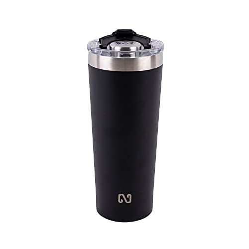 NAYAD Stainless Steel Vacuum Insulated Thermos Tumbler, Automotive Cup Holder Compatible Travel Coffee Mug Water Bottle with Straw and Lid for Iced Cold/Hot, 22 oz, Black