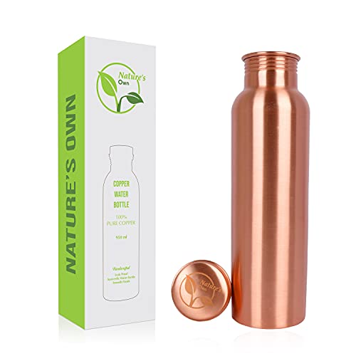 Nature's Own Copper Water Bottles 1000ml – 34 Oz Extra Large – An Ayurvedic Pure Copper Water Bottle For Drinking – Drink More Water – Leak Proof – Jointless Water Bottle – Travel Water Bottle