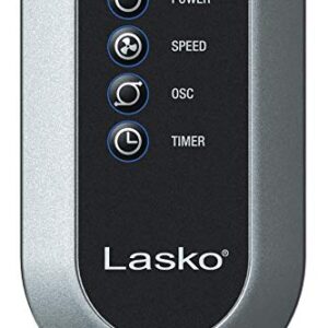 Lasko Oscillating High Velocity Tower Fan, Remote Control, Timer, 3 Powerful Speeds, for Garage, Basement and Gym, 35" Silver and Black, U35115