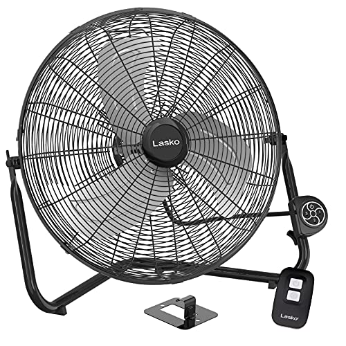 Lasko Metal Commercial Grade Electric Plug-In High Velocity Floor Fan with Wall Mount Option and Remote Control for Indoor Home, Bedroom, Garage, Basement, and Work Shop Use, Black H20660 Large