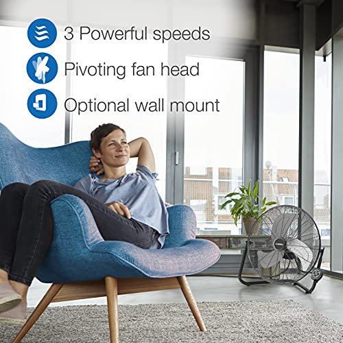 Lasko Metal Commercial Grade Electric Plug-In High Velocity Floor Fan with Wall Mount Option and Remote Control for Indoor Home, Bedroom, Garage, Basement, and Work Shop Use, Black H20660 Large