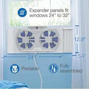 Lasko W09560 Bluetooth Enabled Twin 9-Inch Window Fan with Independent Electrically Reversible Intake & Exhaust Motors with Thermostat and Timer for Bedroom Indoor Home Use, White