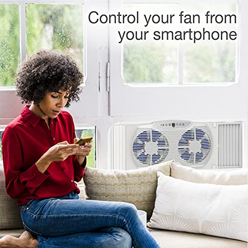 Lasko W09560 Bluetooth Enabled Twin 9-Inch Window Fan with Independent Electrically Reversible Intake & Exhaust Motors with Thermostat and Timer for Bedroom Indoor Home Use, White