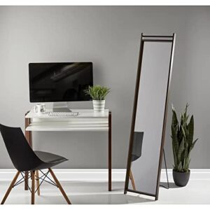 adesso abigail full length modern floor mirror with walnut paper veneer wood grain finish & chrome plated tube accent