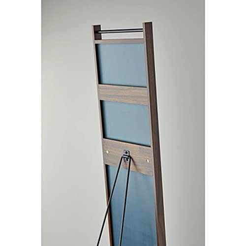 Adesso Abigail Full Length Modern Floor Mirror with Walnut Paper Veneer Wood Grain Finish & Chrome Plated Tube Accent