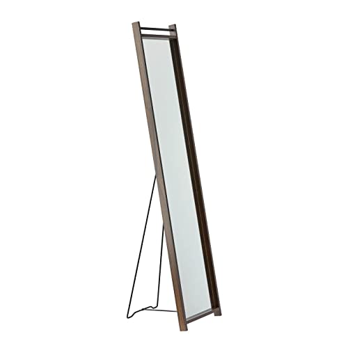 Adesso Abigail Full Length Modern Floor Mirror with Walnut Paper Veneer Wood Grain Finish & Chrome Plated Tube Accent