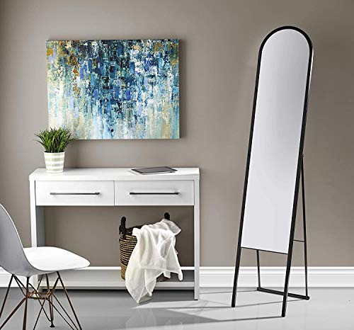 Adesso Adeline Full Length Simple, Modern Rounded Floor Mirror with Matte Black Folding Frame