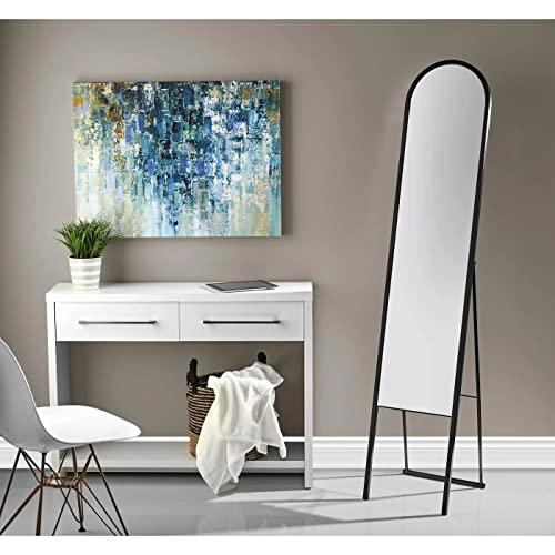 Adesso Adeline Full Length Simple, Modern Rounded Floor Mirror with Matte Black Folding Frame