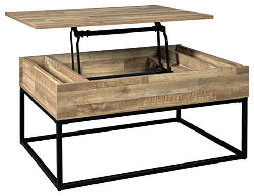 Signature Design by Ashley Gerdanet Rustic Rectangular Lift Top Coffee Table with Storage, Brown & Black