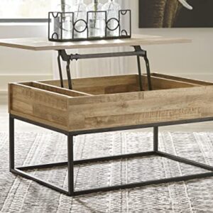 Signature Design by Ashley Gerdanet Rustic Rectangular Lift Top Coffee Table with Storage, Brown & Black