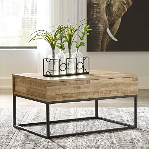 Signature Design by Ashley Gerdanet Rustic Rectangular Lift Top Coffee Table with Storage, Brown & Black