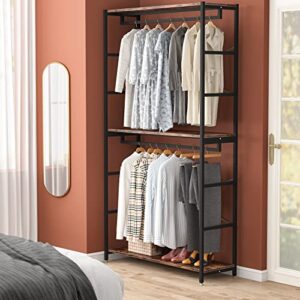 Tribesigns 86 inches Double Rod Closet Organizer, Freestanding 3 Tiers Shelves Clothes Garment Racks, Large Heavy Duty Clothing Storage Shelving Unit for Bedroom Laundry Room