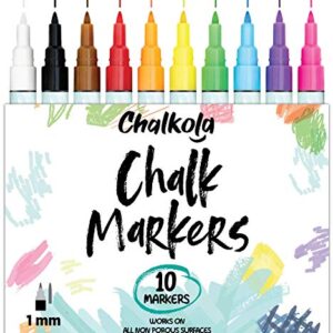 Chalkboard Chalk Markers (10 Pack, 1mm Extra Fine Tip) Neon color pens - For Blackboards, Chalkboard, Bistro, Window