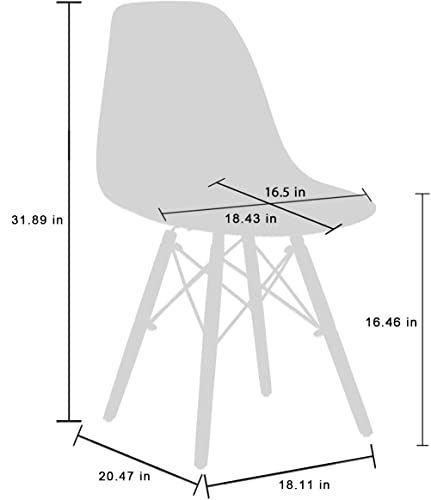 CangLong Modern Mid-Century Shell Lounge Plastic DSW Natural Wooden Legs for Kitchen, Dining, Bedroom, Living Room Side Chairs, Set of 4, Black