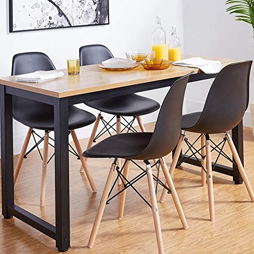 CangLong Modern Mid-Century Shell Lounge Plastic DSW Natural Wooden Legs for Kitchen, Dining, Bedroom, Living Room Side Chairs, Set of 4, Black