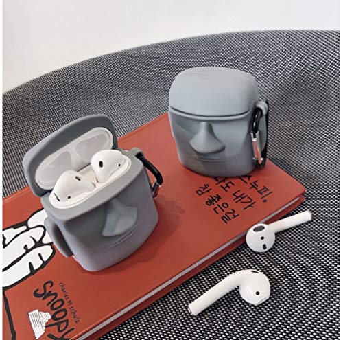 YOER Gray Stone Cartoon Cool Fun Funny Blue Case for AirPods 2 & 1, with Unique Creative 3D Keychain, Protective Cover Soft Silicone Shockproof, for Boys Kids Giant Statues (Gray)