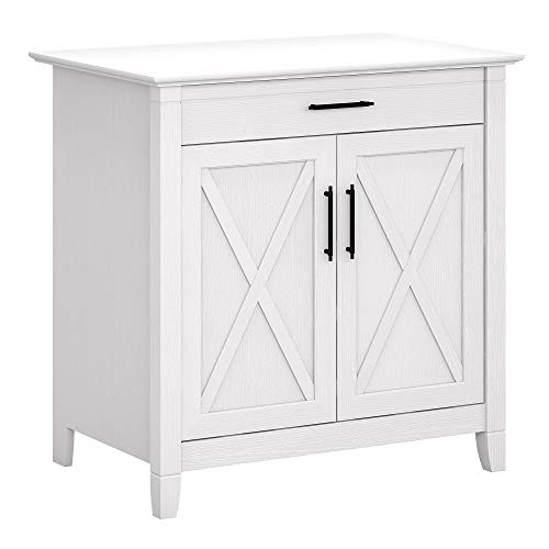 Bush Furniture Key West Secretary Desk with Keyboard Tray and Storage Cabinet, Pure White Oak, 30W x 20D