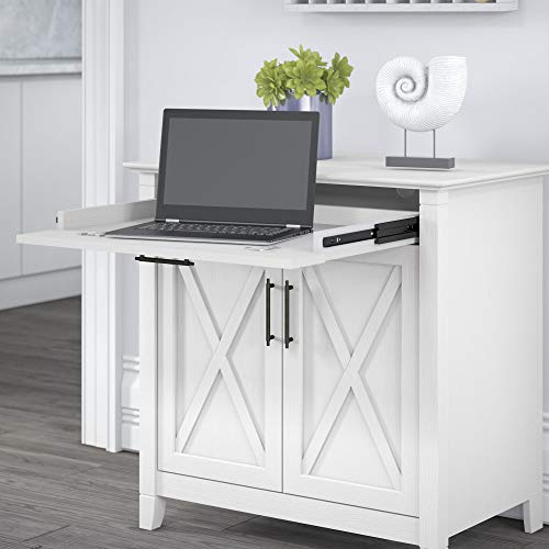 Bush Furniture Key West Secretary Desk with Keyboard Tray and Storage Cabinet, Pure White Oak, 30W x 20D