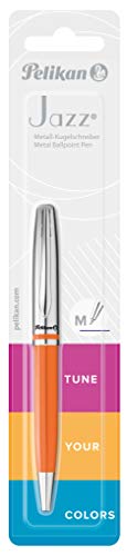 Pelikan Jazz Classic Ballpoint Pen, Medium Nib, Blue Ink Refill Included, Metal, Orange, Blister Card, 1 Each (815062)