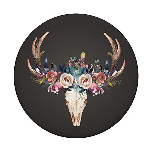 Artsy Watercolor Flower Wreath Bouquet Deer Skull on Black PopSockets PopGrip: Swappable Grip for Phones & Tablets