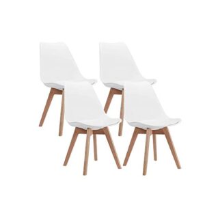 canglong modern dining chair set, soft padded shell chair with wood legs for kitchen, dining, bedroom, living room - set of 4, white