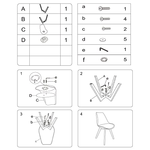 CangLong Modern Dining Chair Set, Soft Padded Shell Chair with Wood Legs for Kitchen, Dining, Bedroom, Living Room - Set of 4, White