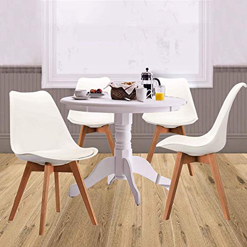 CangLong Modern Dining Chair Set, Soft Padded Shell Chair with Wood Legs for Kitchen, Dining, Bedroom, Living Room - Set of 4, White