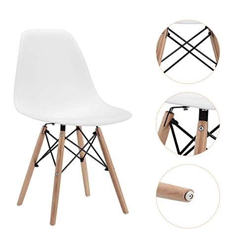 CangLong Modern Mid-Century Dining Chair Shell Lounge Plastic DSW Chair with Natural Wooden Legs for Kitchen, Dining, Bedroom, Living Room Side Chairs Set of 2, White