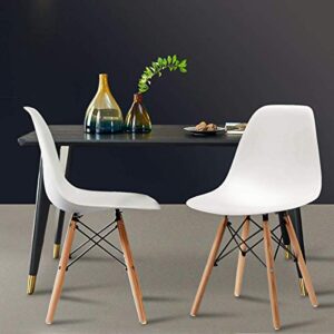 CangLong Modern Mid-Century Dining Chair Shell Lounge Plastic DSW Chair with Natural Wooden Legs for Kitchen, Dining, Bedroom, Living Room Side Chairs Set of 2, White