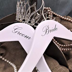 NAHANCO BG20117 Bridal Hanger Set, White Wood Hangers with Black Imprint (Bride and Groom), 17” (2 Piece Set)