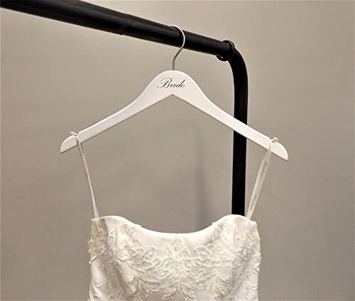 NAHANCO BG20117 Bridal Hanger Set, White Wood Hangers with Black Imprint (Bride and Groom), 17” (2 Piece Set)