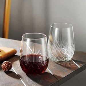 Godinger Wine Glasses Stemless Goblet Beverage Cups, Italian Made - Dublin Collection, 16oz, Set of 4