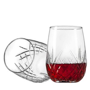 Godinger Wine Glasses Stemless Goblet Beverage Cups, Italian Made - Dublin Collection, 16oz, Set of 4