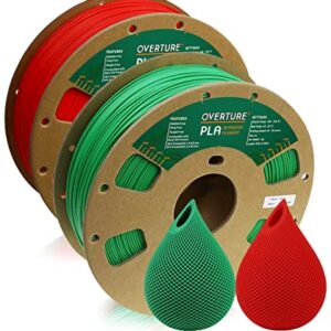 OVERTURE PLA Filament 1.75mm PLA 3D Printer Filament, 2kg Cardboard Spool (4.4lbs), Dimensional Accuracy +/- 0.03mm, Fit Most FDM Printer (Green + Red)