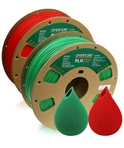 OVERTURE PLA Filament 1.75mm PLA 3D Printer Filament, 2kg Cardboard Spool (4.4lbs), Dimensional Accuracy +/- 0.03mm, Fit Most FDM Printer (Green + Red)