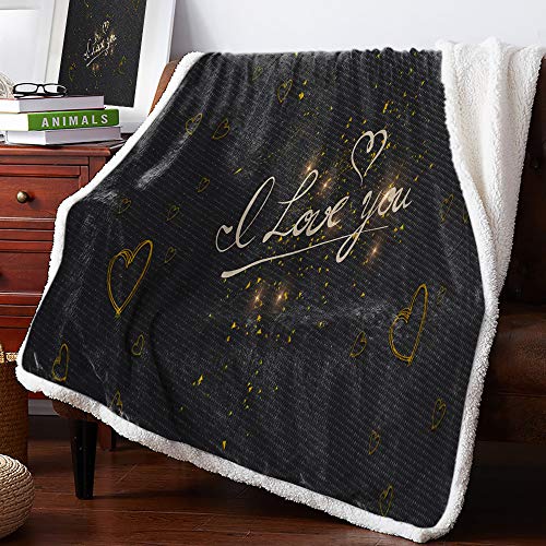 Sherpa Fleece Blanket Fuzzy Throw for Couch, All Season Warm Cozy Plush Thermal Flannel Blankets for Bed Sofa - 40"x50" Valentine's Day I Love You Gold Heart