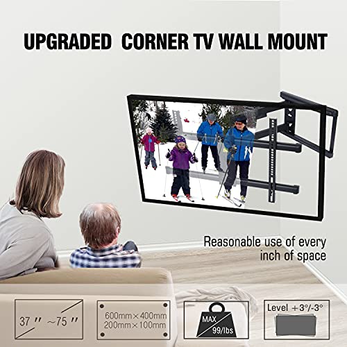 FORGING MOUNT Long Extension TV Mount Corner Wall Mount TV Bracket Full Motion with 30 inch Long Arm for Corner/Flat Installation fits 37 to 75" Flat/Curve TVs, VESA 600x400mm Holds up to 99lbs