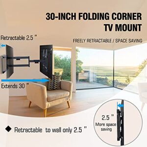 FORGING MOUNT Long Extension TV Mount Corner Wall Mount TV Bracket Full Motion with 30 inch Long Arm for Corner/Flat Installation fits 37 to 75" Flat/Curve TVs, VESA 600x400mm Holds up to 99lbs