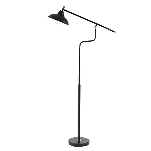 Globe Electric 67356 Carlton 63" Floor Lamp, Matte Black, Antique Brass Accents, in-Line Foot Switch