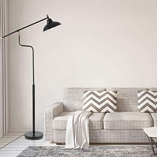 Globe Electric 67356 Carlton 63" Floor Lamp, Matte Black, Antique Brass Accents, in-Line Foot Switch