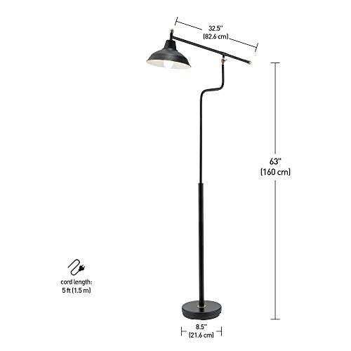 Globe Electric 67356 Carlton 63" Floor Lamp, Matte Black, Antique Brass Accents, in-Line Foot Switch