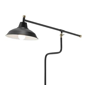 Globe Electric 67356 Carlton 63" Floor Lamp, Matte Black, Antique Brass Accents, in-Line Foot Switch