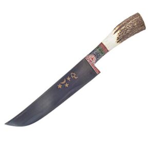 genuine handmade uzbek chefs knife pchak - deer horn handle - 11 inches - uzbek pchak - ethnic sheath – uzbekistan knife pichok - ethnic souvenir - bonus popular uzbek recipes ebooks