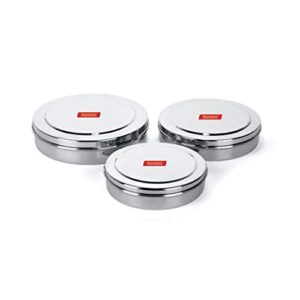 Sumeet Stainless Steel Chocolate Flat Slim N Sleek Canisters/Puri Dabba/Storage Containers Set of 3Pcs Big Set (No.10-700ML, No.11-900ML, No.12-1200ML)